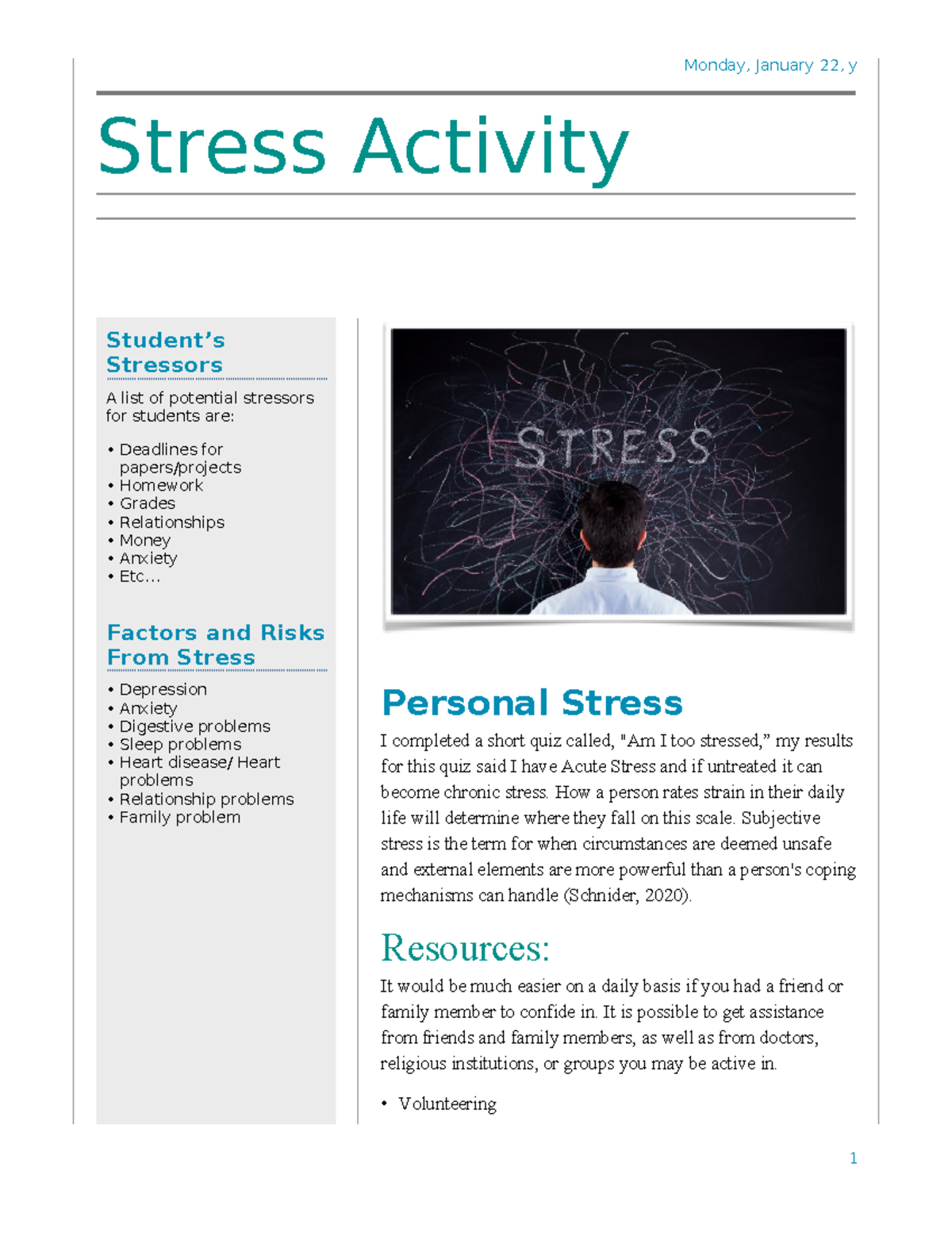 Stress Activity - For those who need an example!!! - Monday, January 22 ...