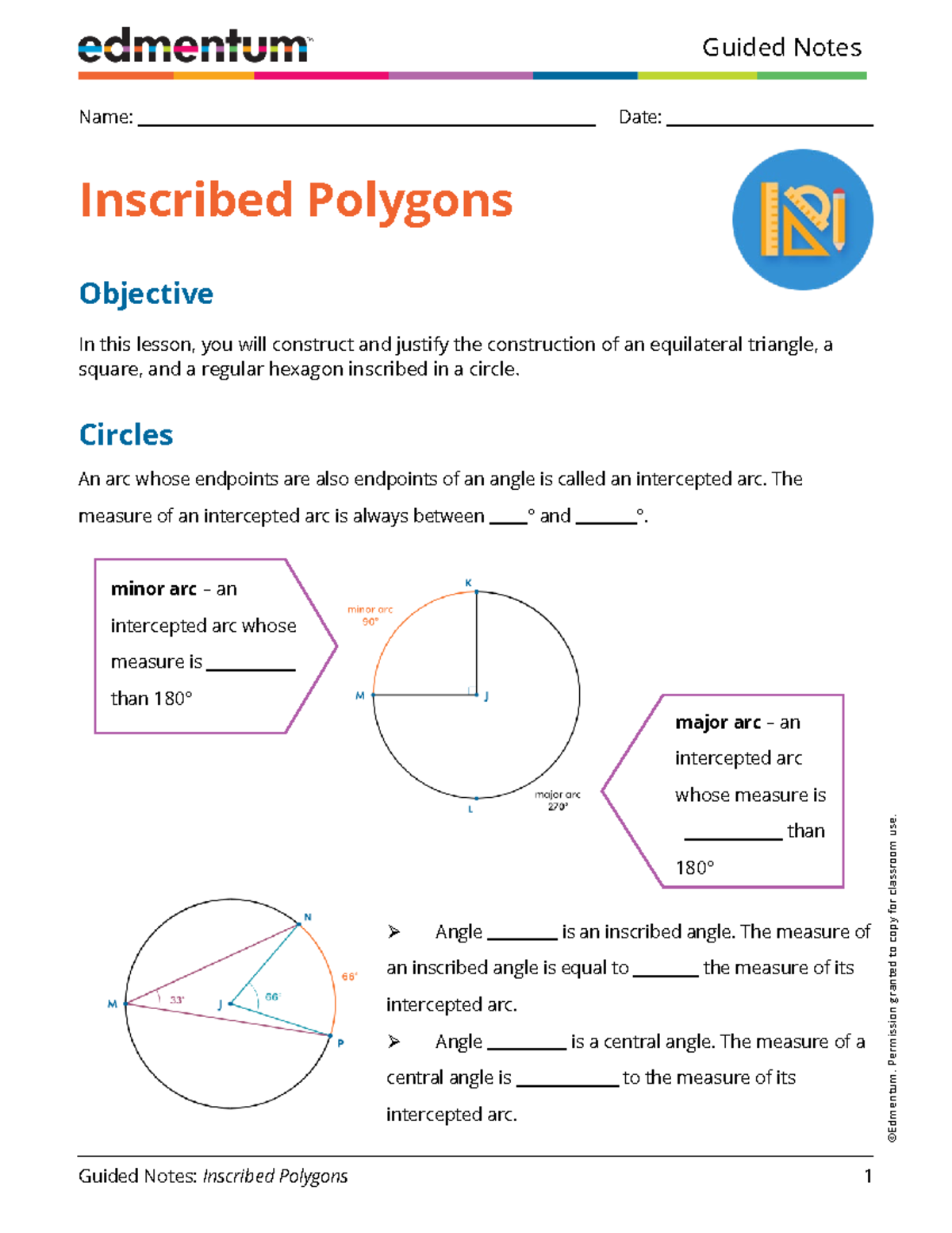 Guided Notes - Inscribed Polygons - Name: Date: Inscribed Polygons ...