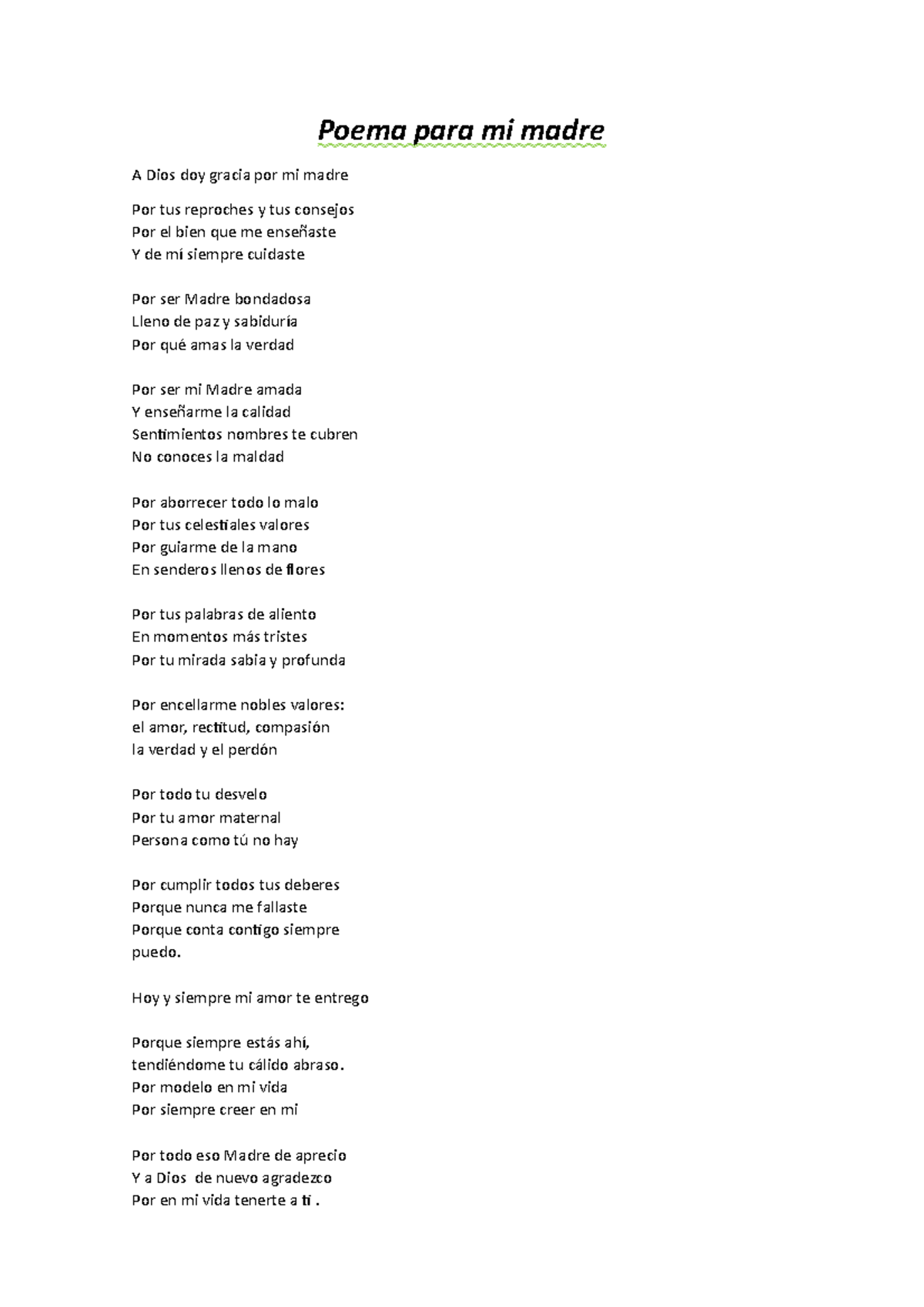 Poema para mi madre del curso de literatura - Poema para mi madre A ...