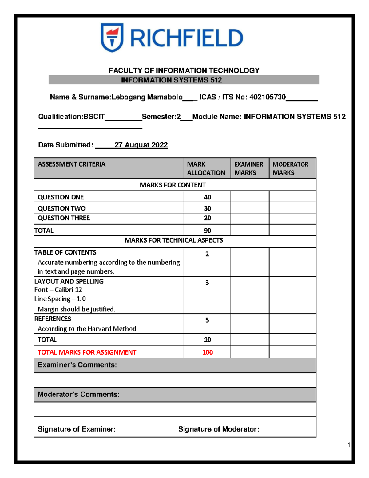 402105730 [ Information Systems 512] - FACULTY OF INFORMATION ...