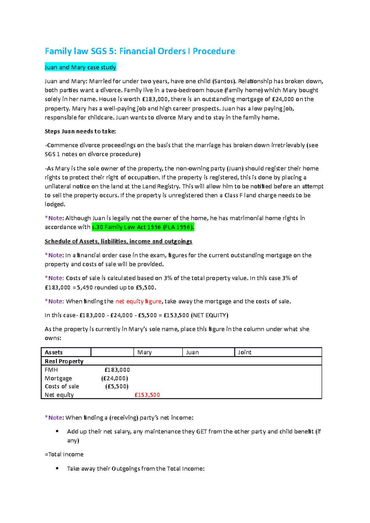 Financial orders 1 Family Law - Family law SGS 5: Financial Orders I ...