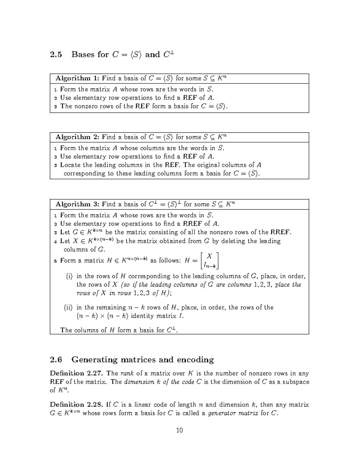 Coding and crypto summary H 2all - 2 Bases for C=〈S〉andC⊥ Algorithm 1 ...