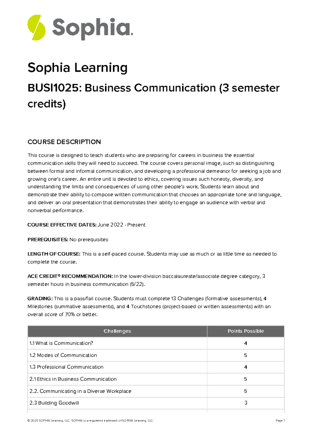 Sophia business communication syllabus - Sophia Learning BUSI1025 ...