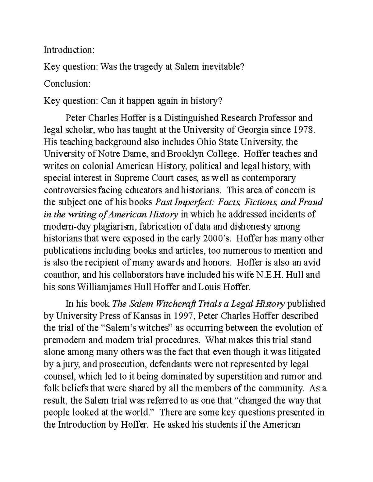 Essay on Salem Witch Trials - Introduction: Key question: Was the ...