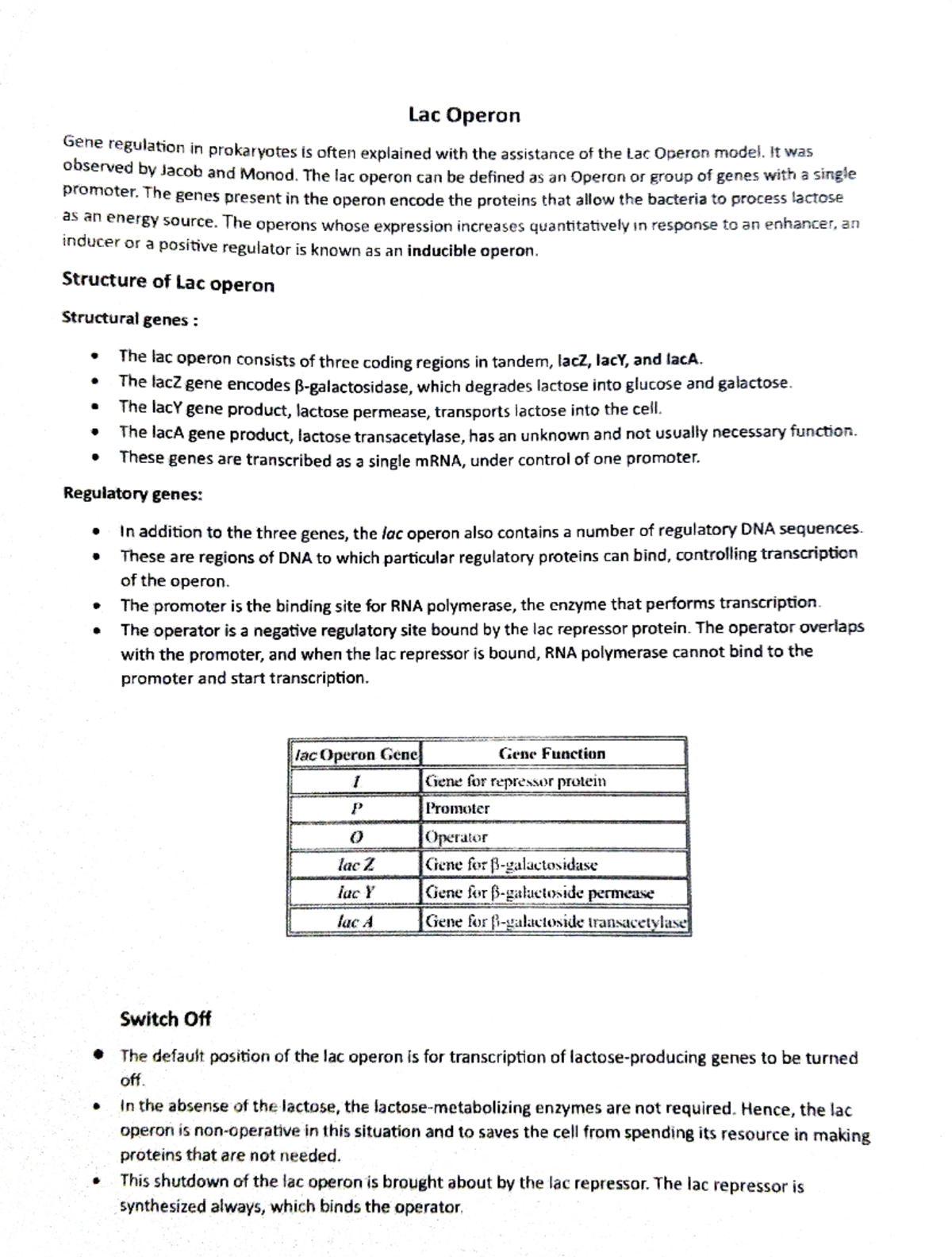 Lac Operon - It was O0served by Jacob and Monod. The lac operon can be ...