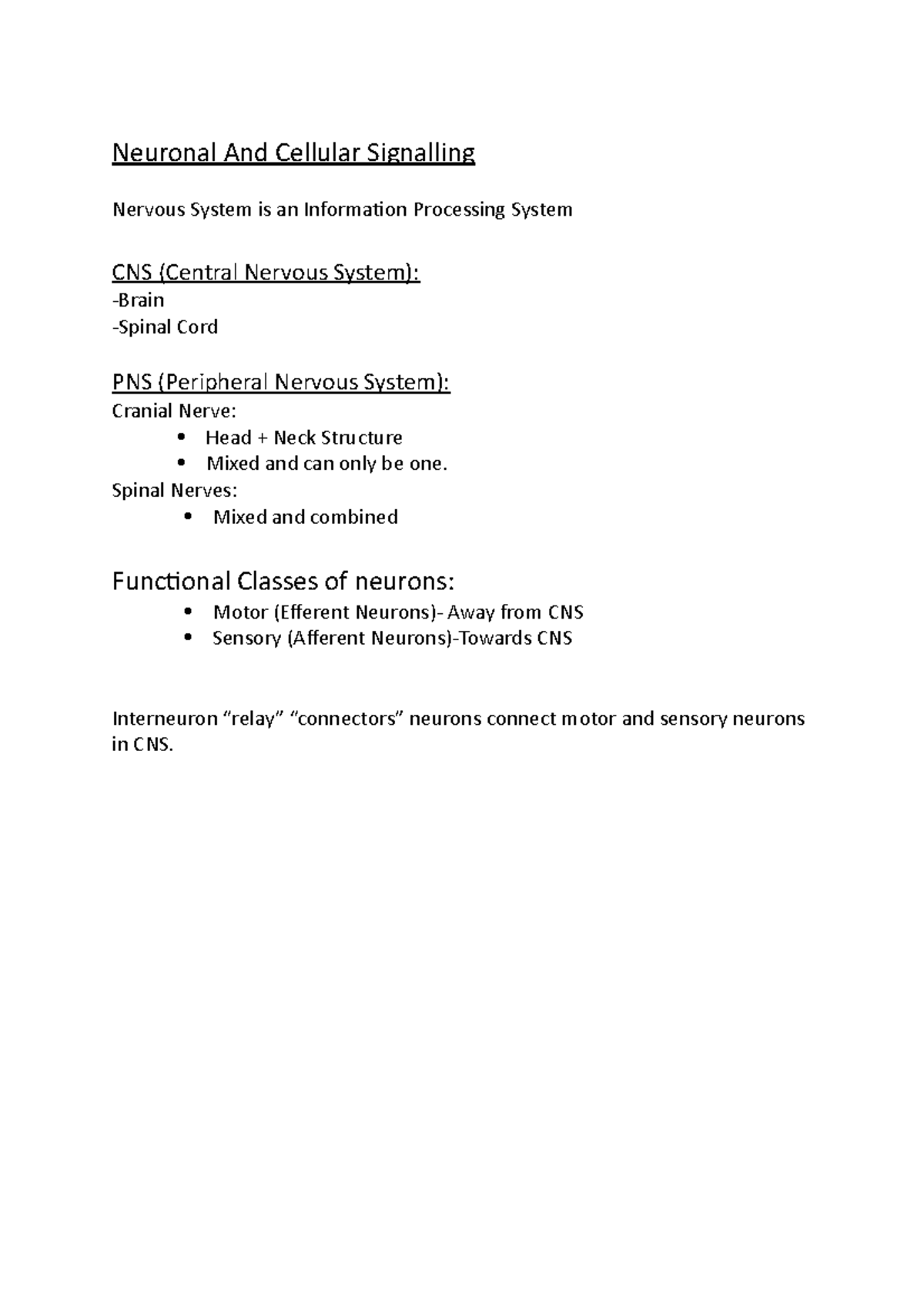 Principles Of Signalling In The Nervous System Neuronal And Cellular Signalling Nervous System