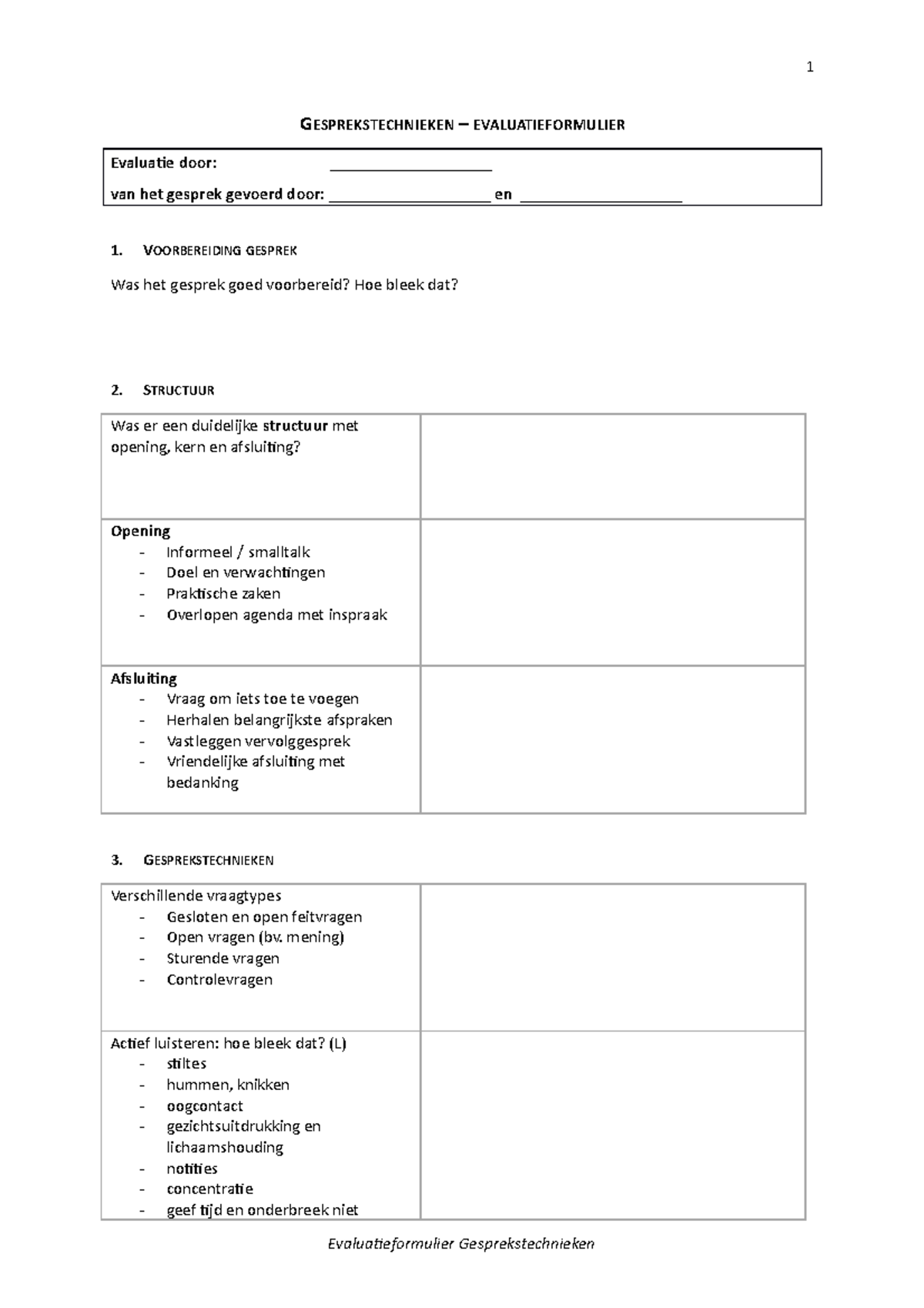 Gesprekstechnieken - evaluatieformulier - 1 GESPREKSTECHNIEKEN ...