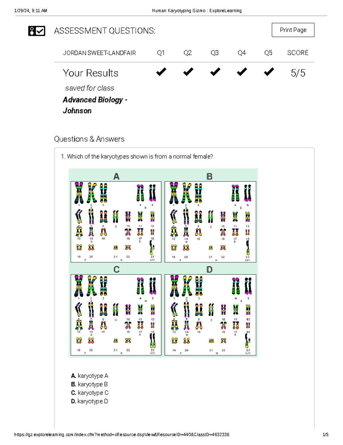 Human Karyotyping Gizmo Explore Learning - ASSESSMENT QUESTIONS: Print ...