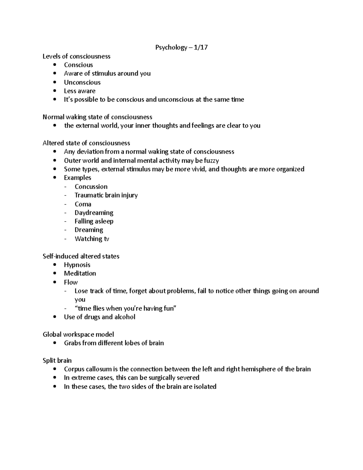 Psych notes, second day of class - Psychology – 1/ Levels of ...