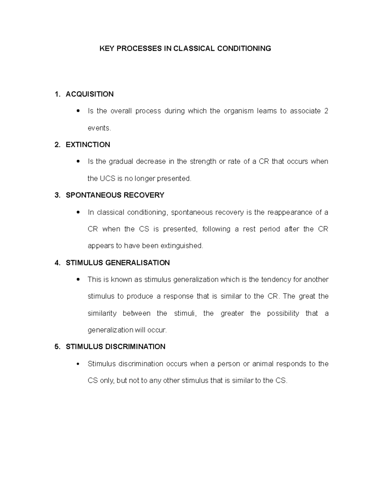 Key Processes In Classical Conditioning - KEY PROCESSES IN CLASSICAL ...