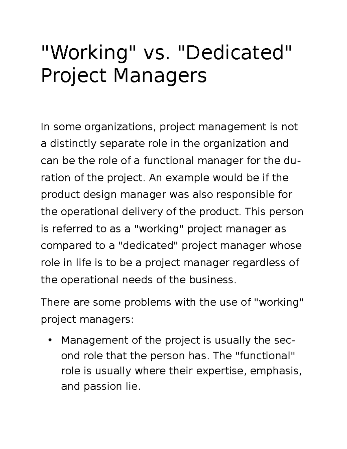 Management notes - Specifics of types of project managers summary ...