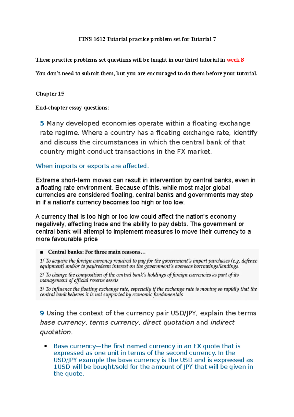 Solutions For Tutorial Practice Problem Set Tutorial 7 Fins 1612 Tutorial Practice Problem Set