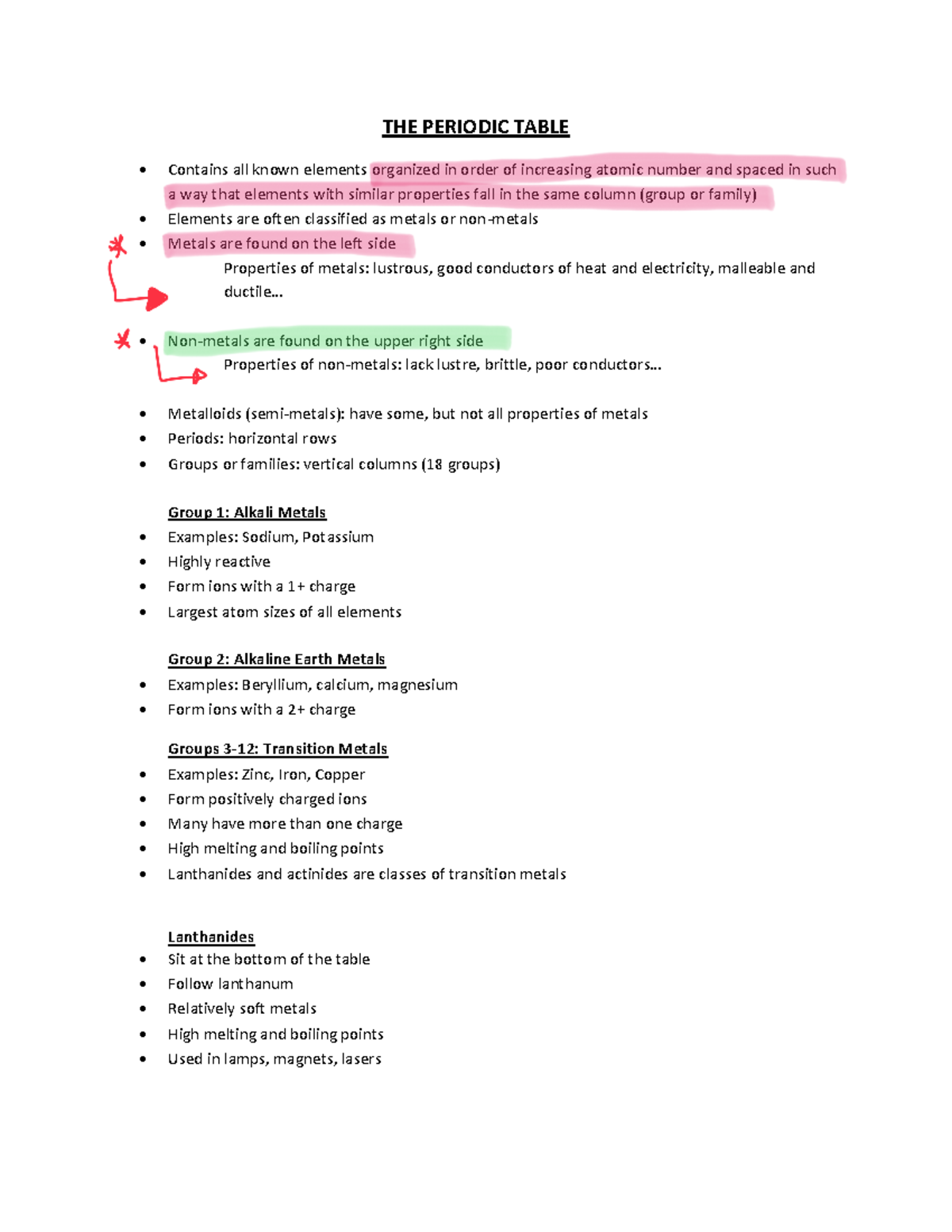 THE Periodic Table notes - THE PERIODIC TABLE Contains all known ...