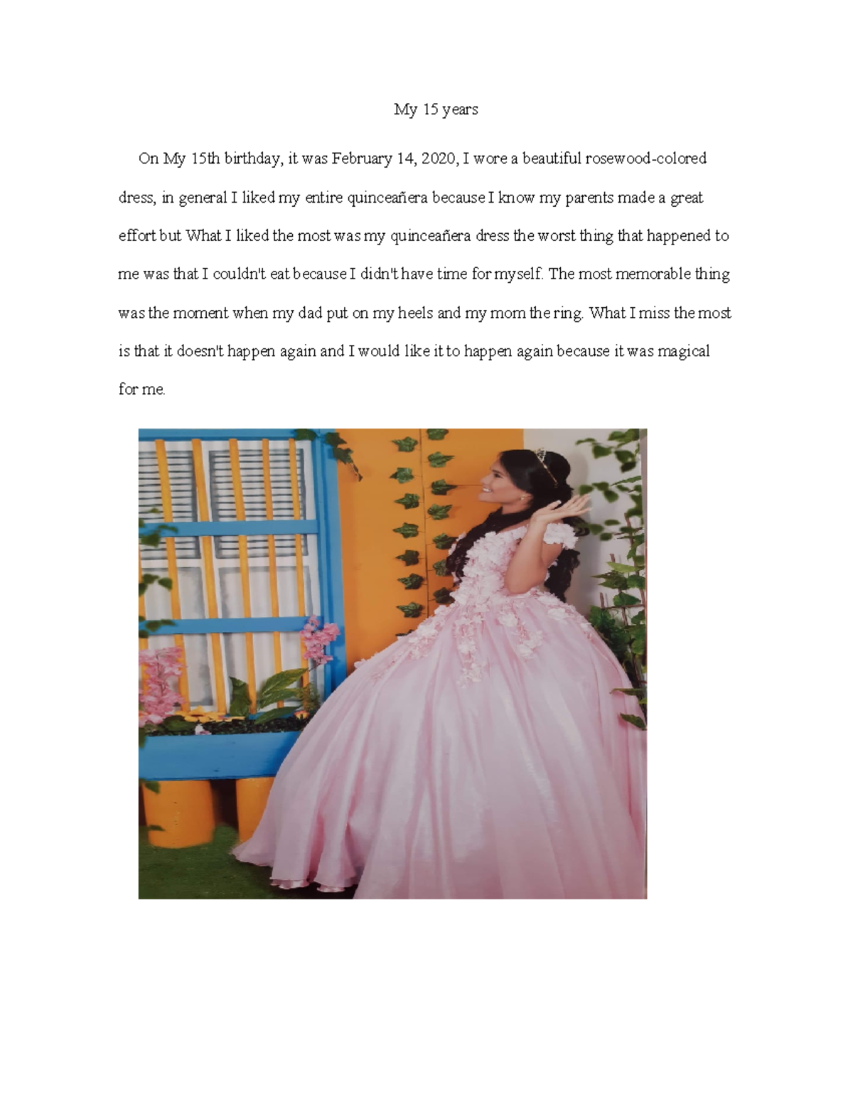 Actividad 6 ingles - My 15 years On My 15th birthday, it was February ...