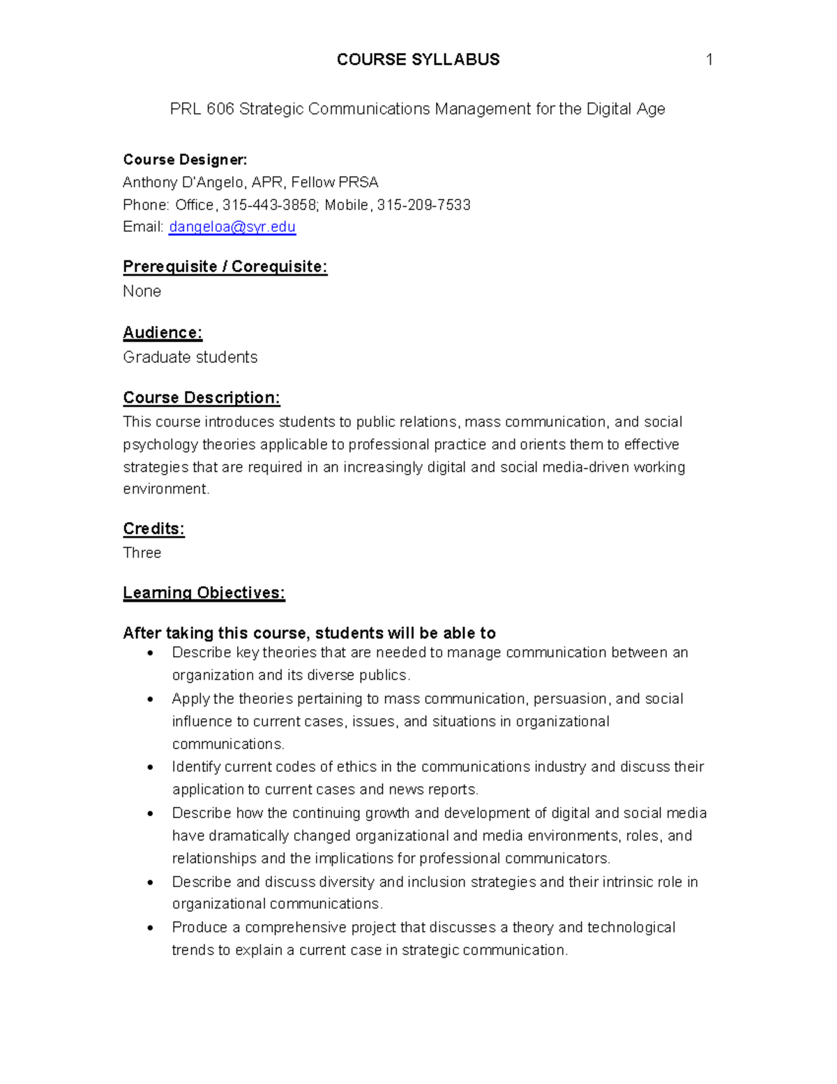 Prl 606 syllabus - Strategic Comms - PRL 606 Strategic Communications ...