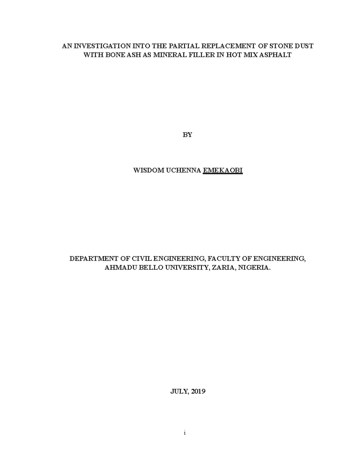 (2) BONE ASH IN HOT MIX Asphalt,BY Emekaobi Wisdom Uchenna - i AN ...