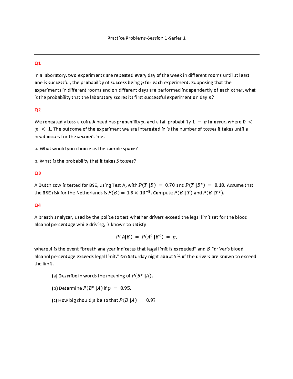 Practice 1 2 - Practice 2 Q1 In a laboratory, two experiments are ...