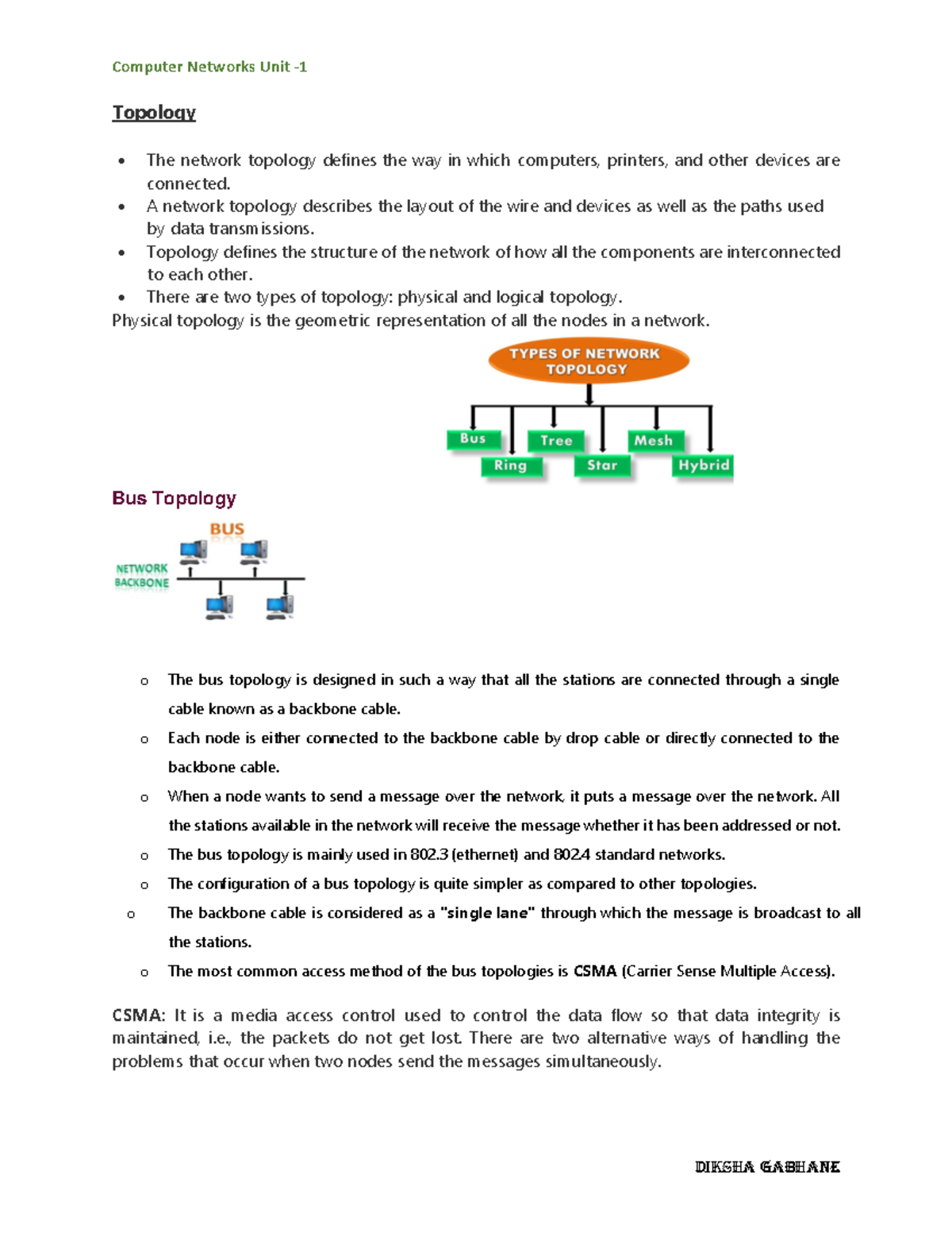 Unit1 COMPUTER NETWORKS - Topology The network topology defines the way ...