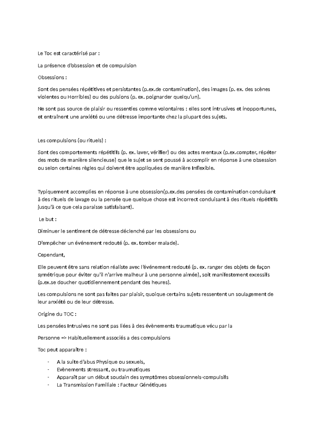 Troubles-obsessionnel-compulsif - Le Toc est caractérisé par : La présence d’obsession et de ...