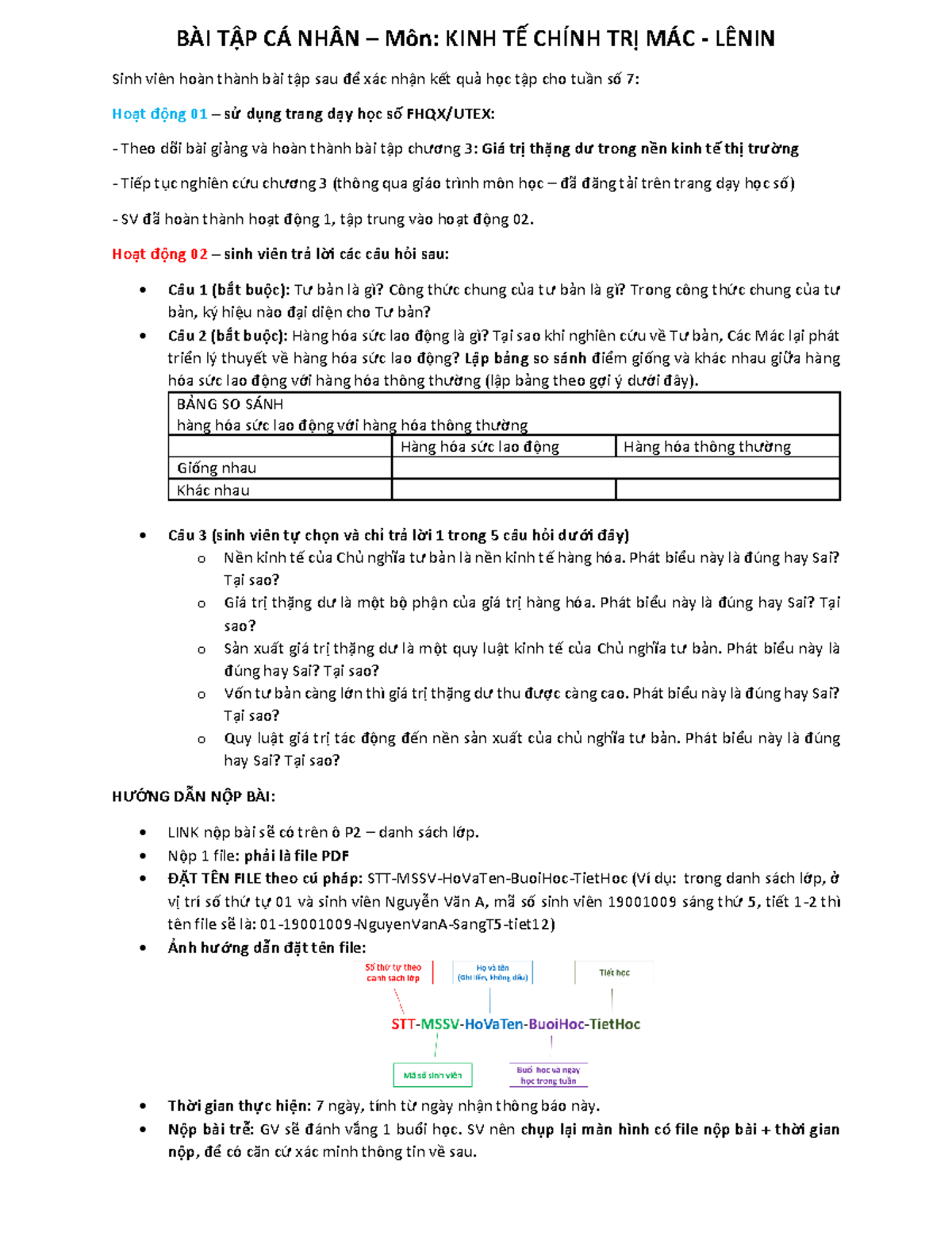 Bai Tap Ca Nhan-Huong Dan- Ktctml - B¿I T¾P C¡ NH¬N – MÙn: KINH TẾ CHÕNH TRỊ M¡C - L NIN Sinh ...