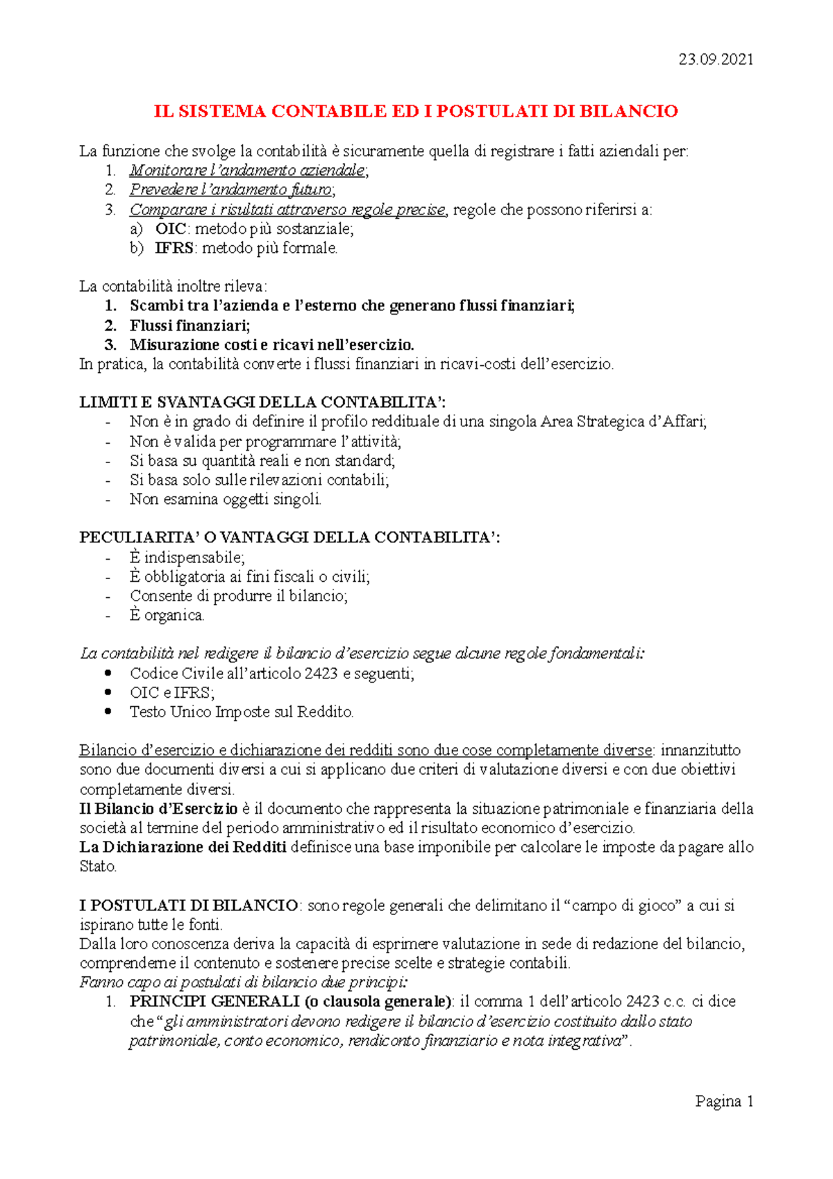 2. IL Sistema Contabile ED I Postulati DI Bilancio - 23. IL SISTEMA ...