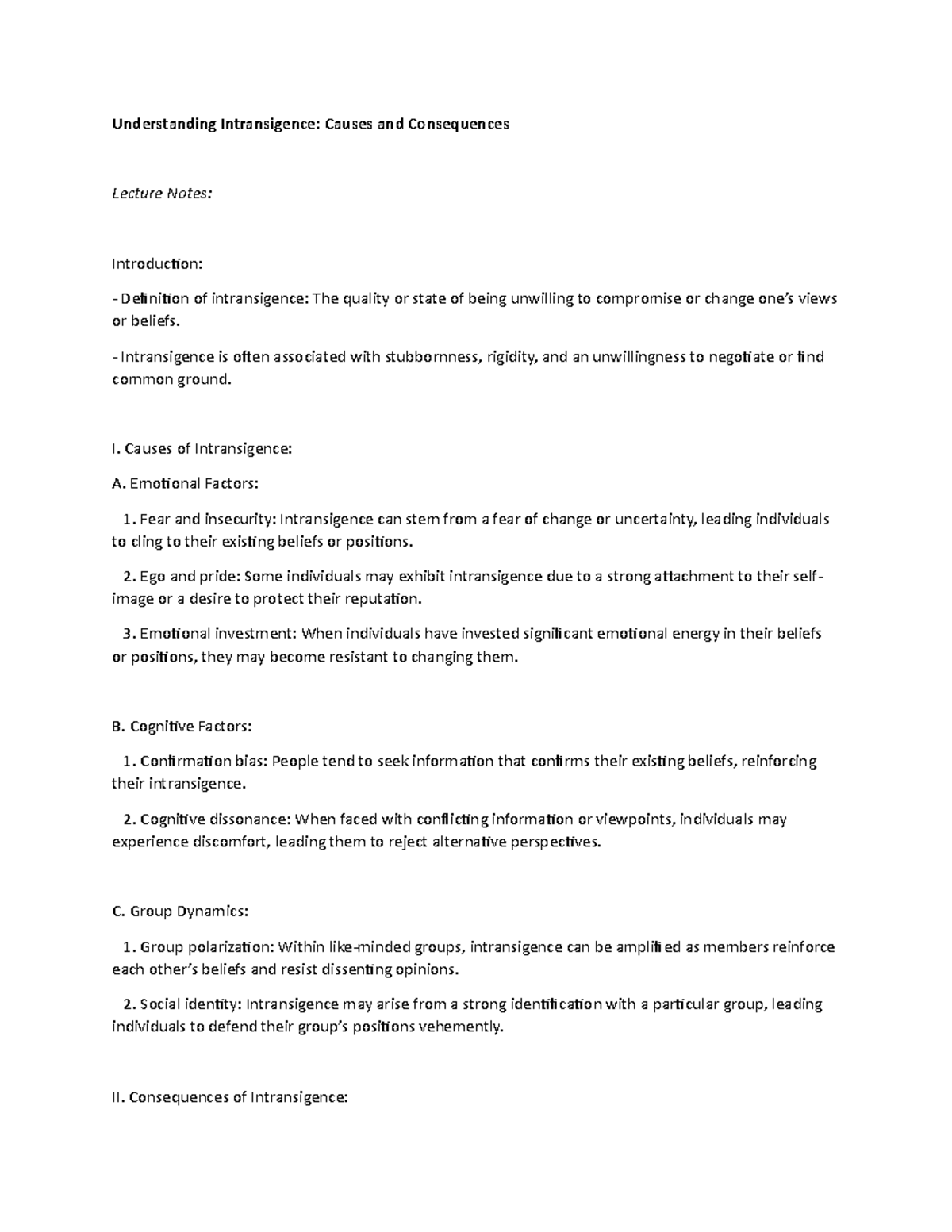 Understanding Intransigence — Causes and Consequences - Understanding ...