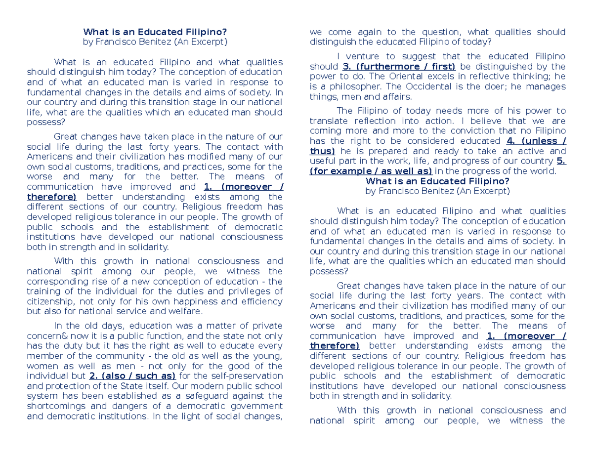What is an Educated Filipino - In our country and during this ...