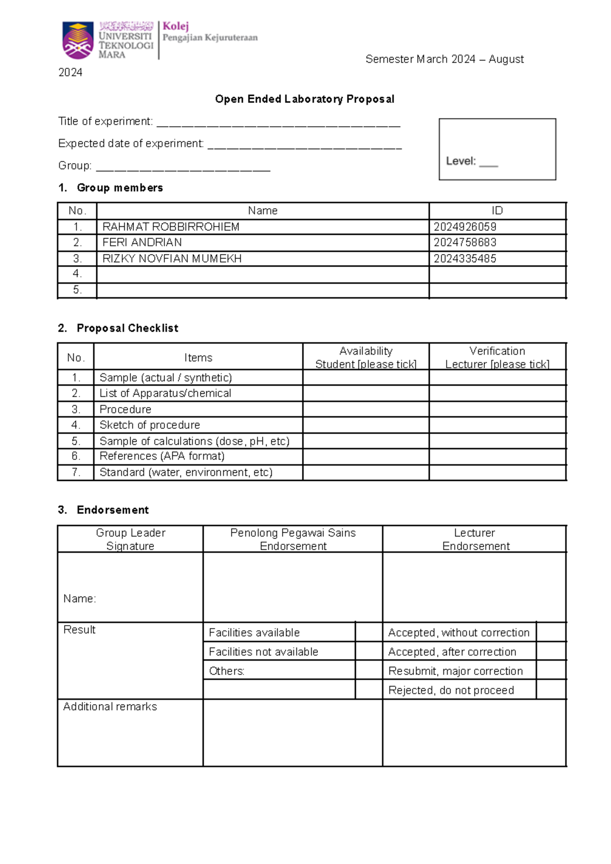 Jar Test Proposal - 2024 Open Ended Laboratory Proposal Title of ...