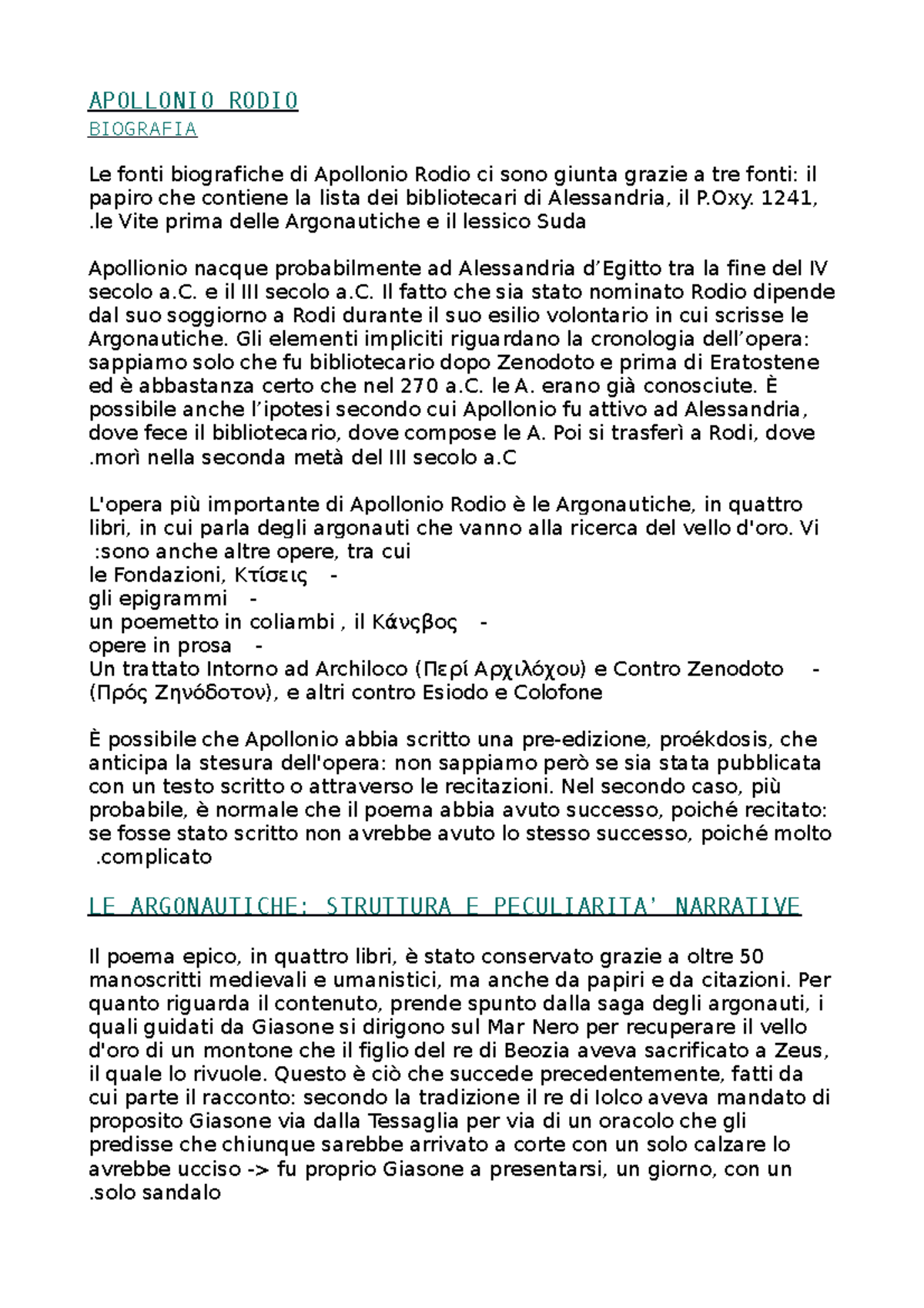Apollonio Rodio - 1241, . le Vite prima delle Argonautiche e il lessico ...