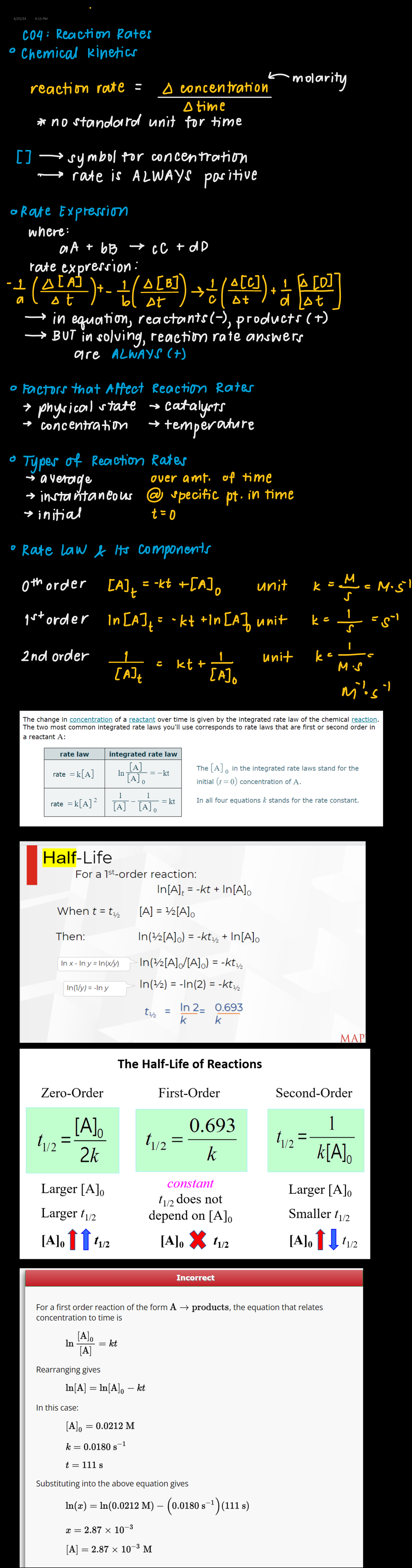 CO4 Reaction Rates - of time instantaneous a specific pt. in time ...