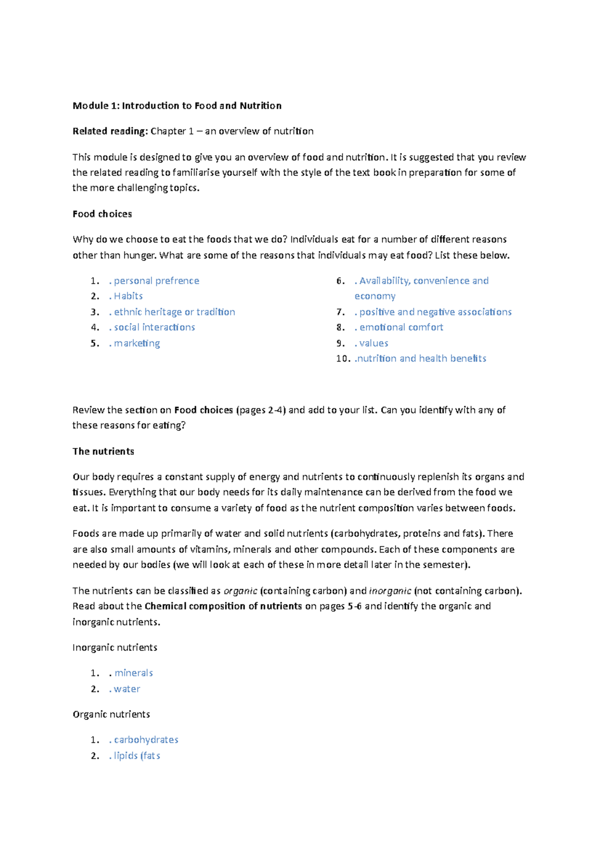 Module 1 Introduction to food and nutrition - Module 1: Introduction to ...