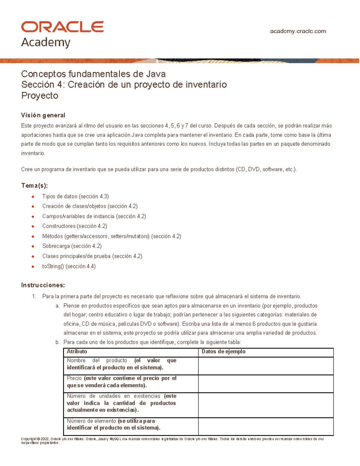 JF 4 Project esp - apuntes - Copyright © 2022, Oracle y/o sus filiales ...