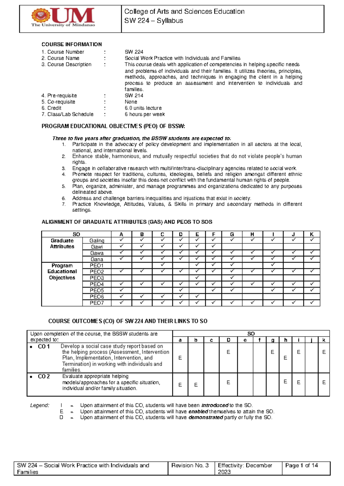 SW 224 Syllabus 2023 Revision - College of Arts and Sciences Education ...