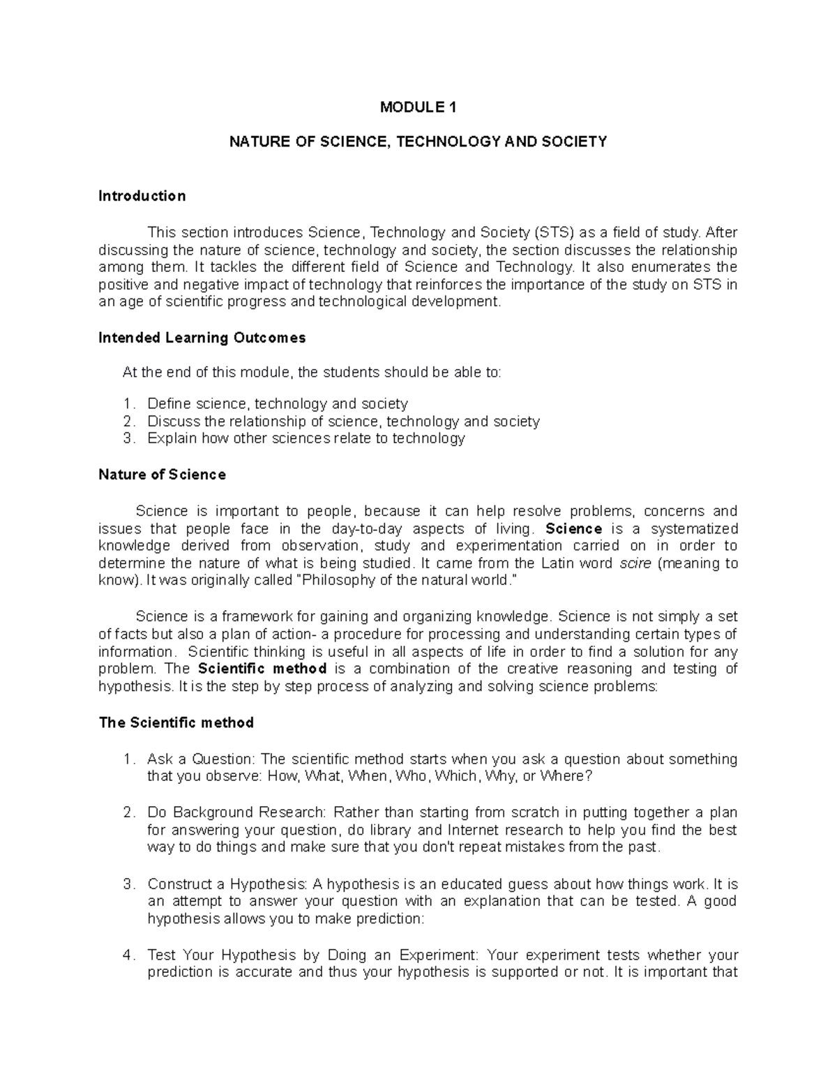 Module 1 STS - To learn more by practicing - MODULE 1 NATURE OF SCIENCE ...