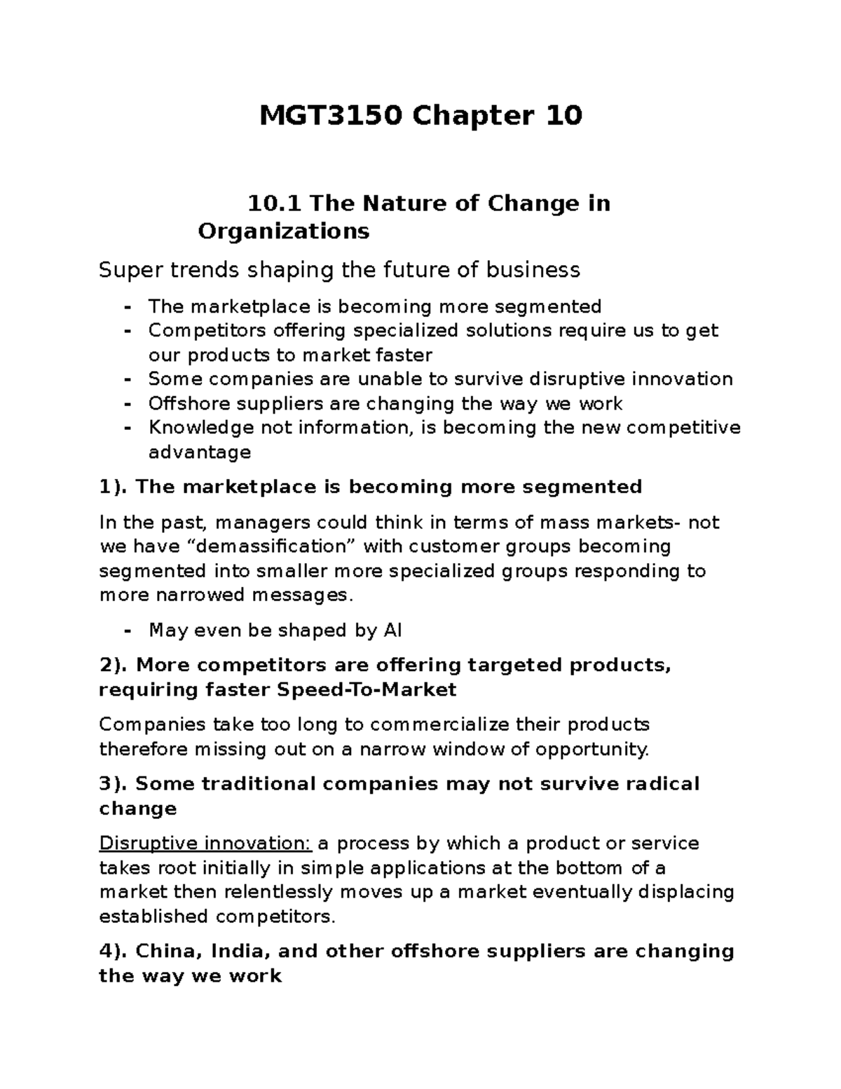 MGT3150 Chapter 10 - The Nature of Change in Organizations Types of ...