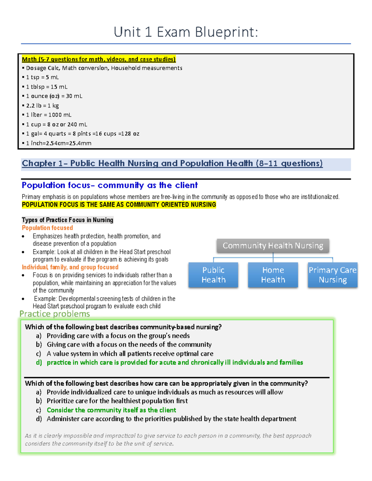 EXAM 1 Blue Print - Unit 1 Exam Blueprint: Math (5-7 questions for math ...