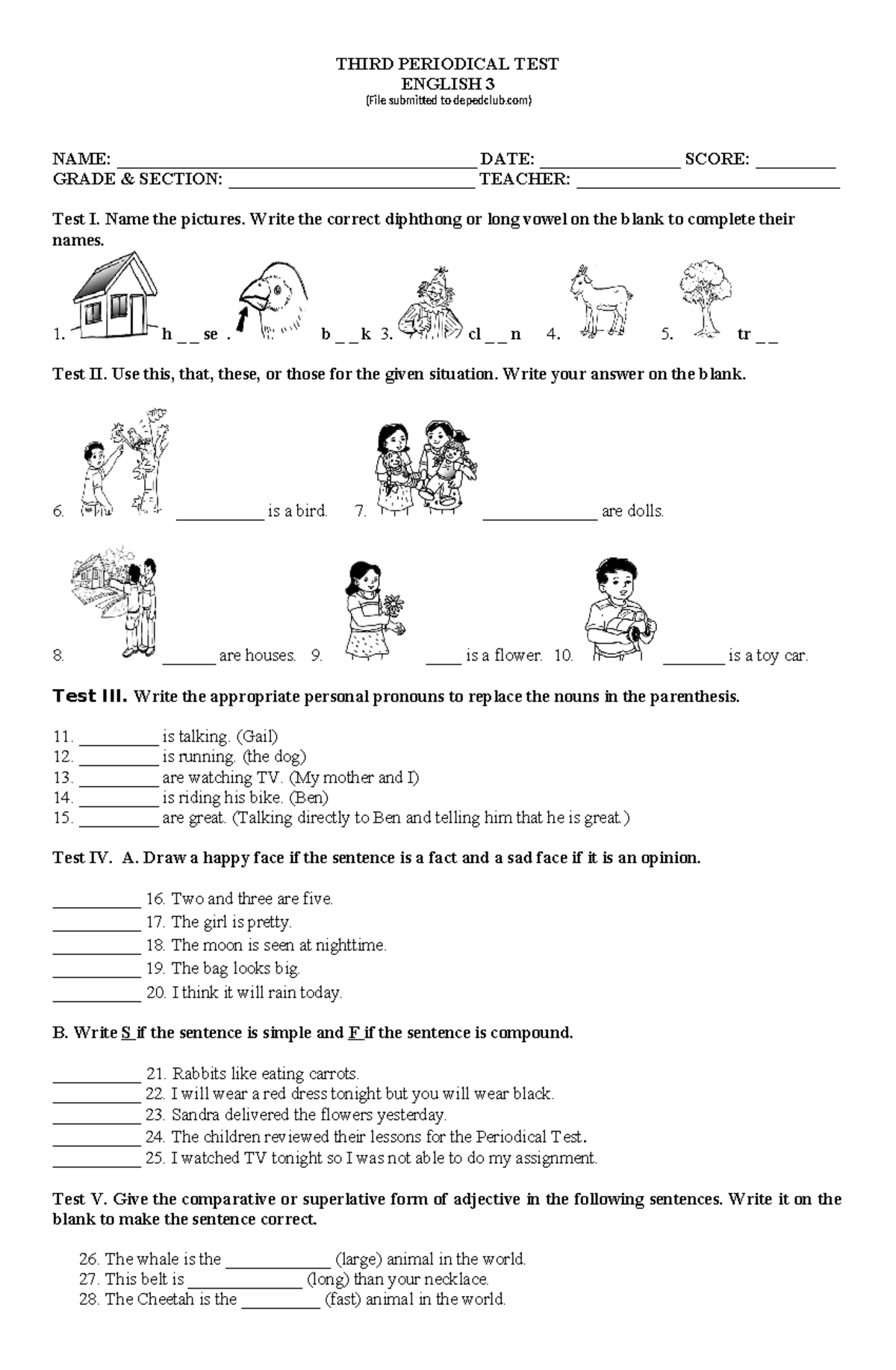 PT English 3 Q3 - Practice materials - THIRD PERIODICAL TEST ENGLISH 3 ...