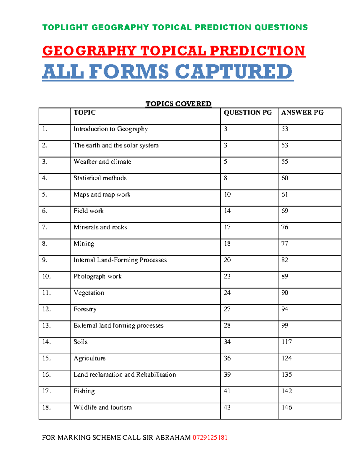 Geography Topical Prediction Questions - GEOGRAPHY TOPICAL PREDICTION ...