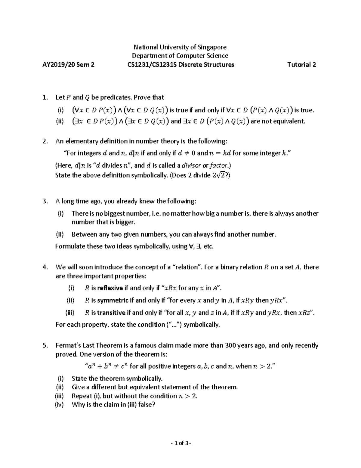 Tutorial 2 (AY19/20 Sem 2) - 1 of 3 - National University of Singapore ...