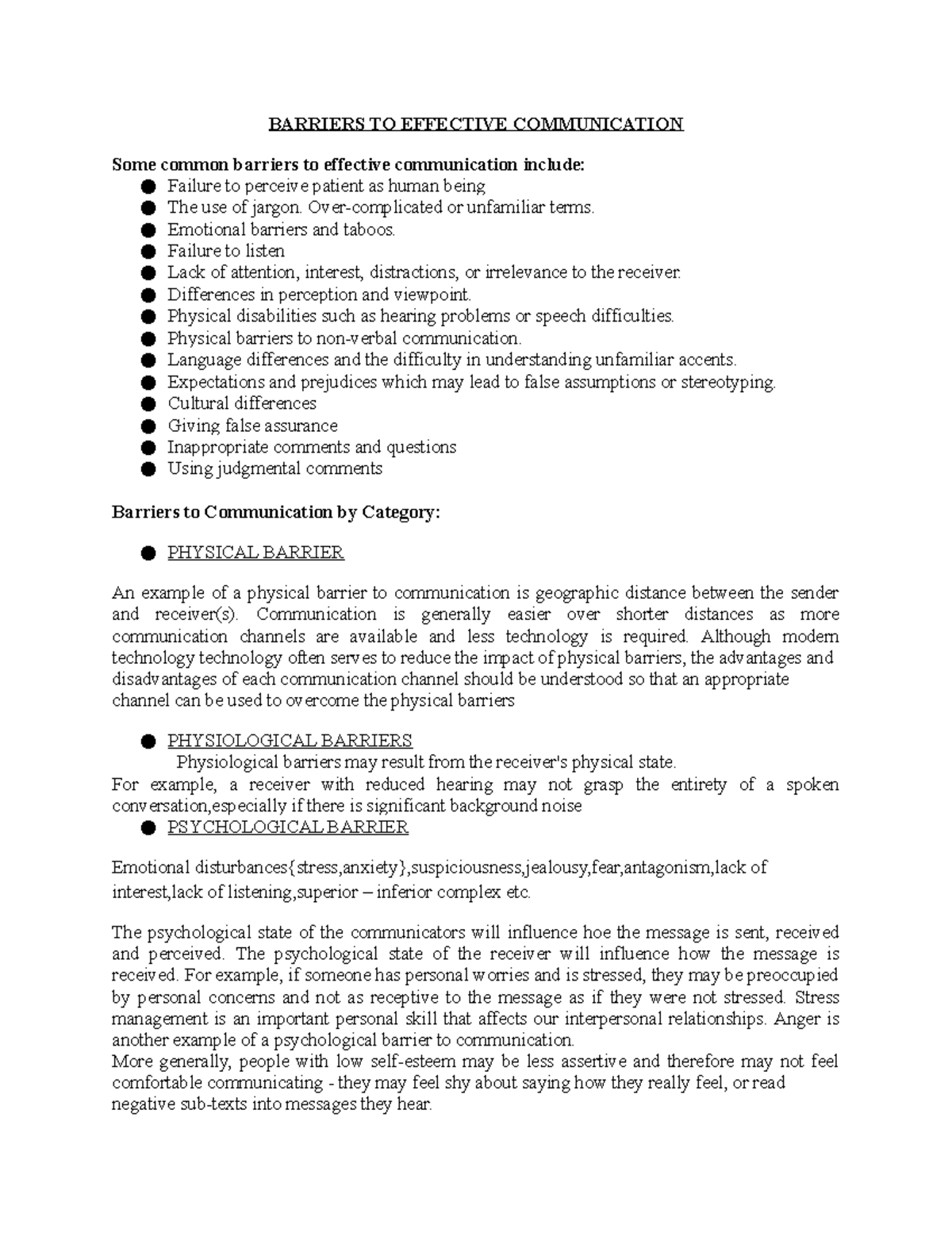 Barriers OF Effective Communication ( Nursing ) - BARRIERS TO EFFECTIVE ...