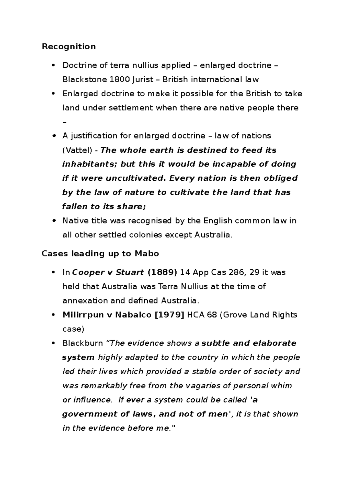 Exam notes - Summary Native Title in Australia - Recognition Doctrine ...