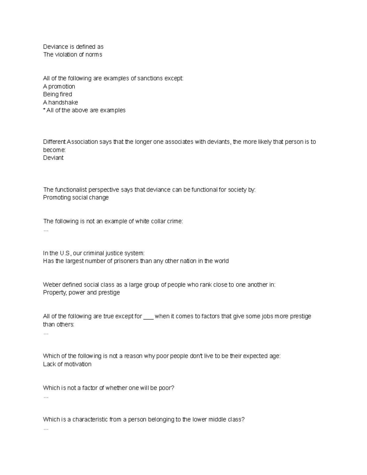 Deviance Practice Test - Deviance is defined as The violation of norms ...