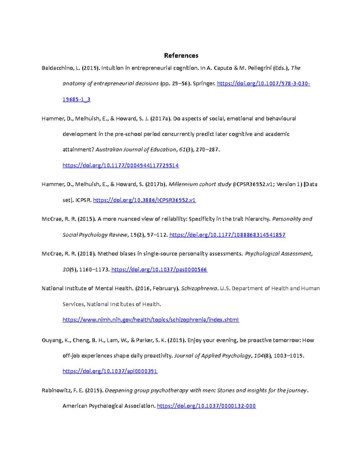 APA format examples - References Baldacchino, L. (2019). Intuition in ...