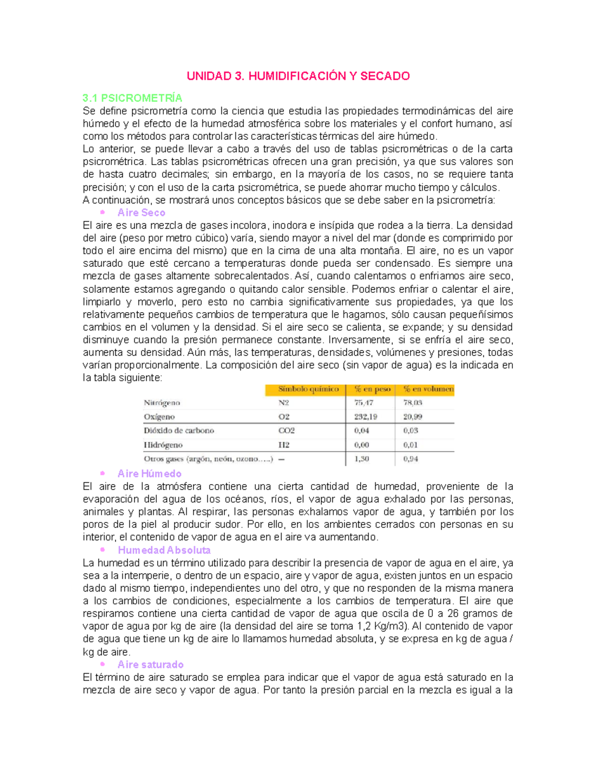Unidad 3 Humidificacion Y Secado - UNIDAD 3. HUMIDIFICACIÓN Y SECADO 3 ...