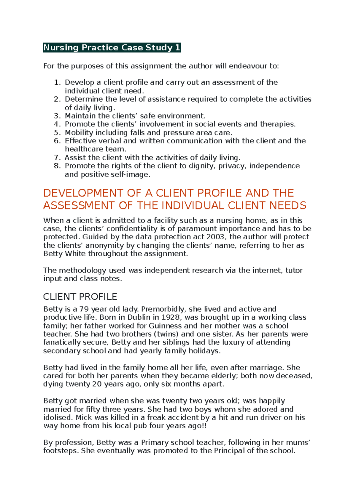 Nursing Practice Case Study Part 1 - Nursing Practice Case Study 1 For ...