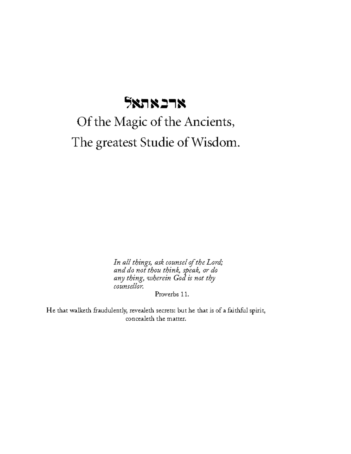 Arbatel Of Magick - s'm'hw' Of the Magic of the Ancients, The greatest ...
