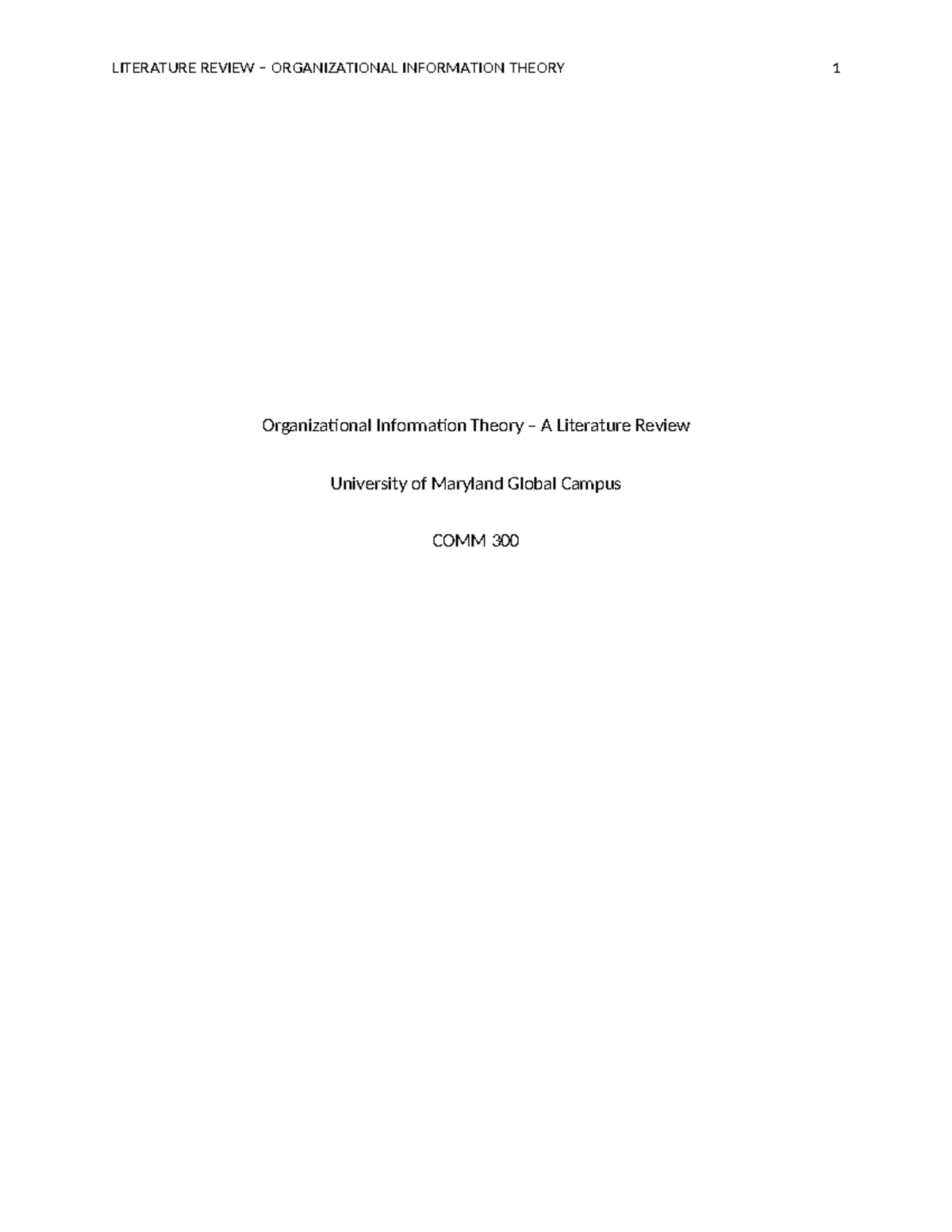 UMGC COMM 300 Assignment 1 Final Project Literature Review ...