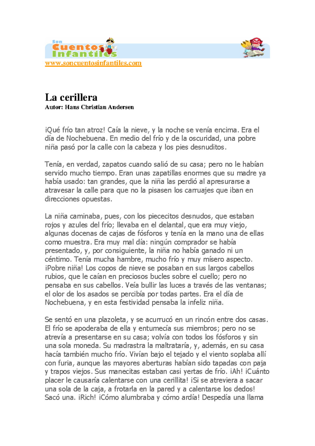 Lacerillera - Apuntes 1 - soncuentosinfantiles La cerillera Autor: Hans ...