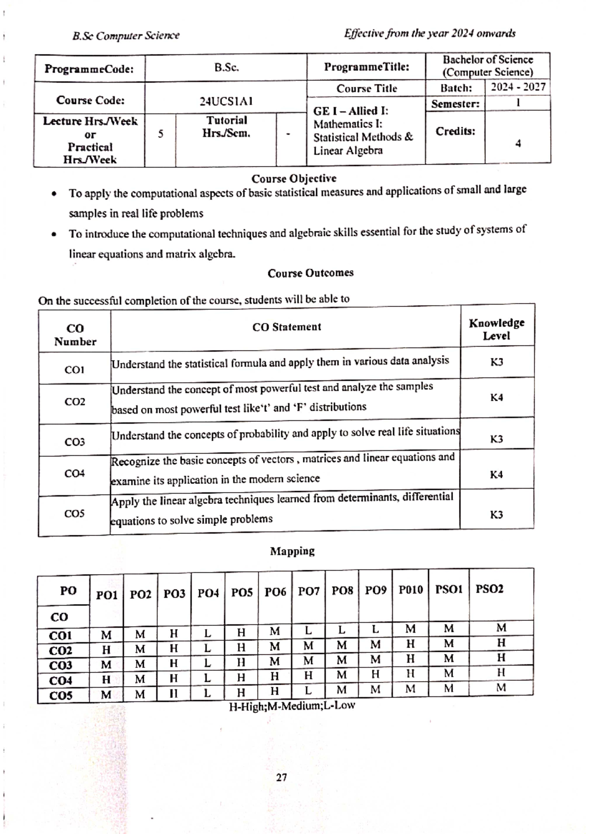 Maths I- Syllabus - notes - B Computer Science Effective from the year ...