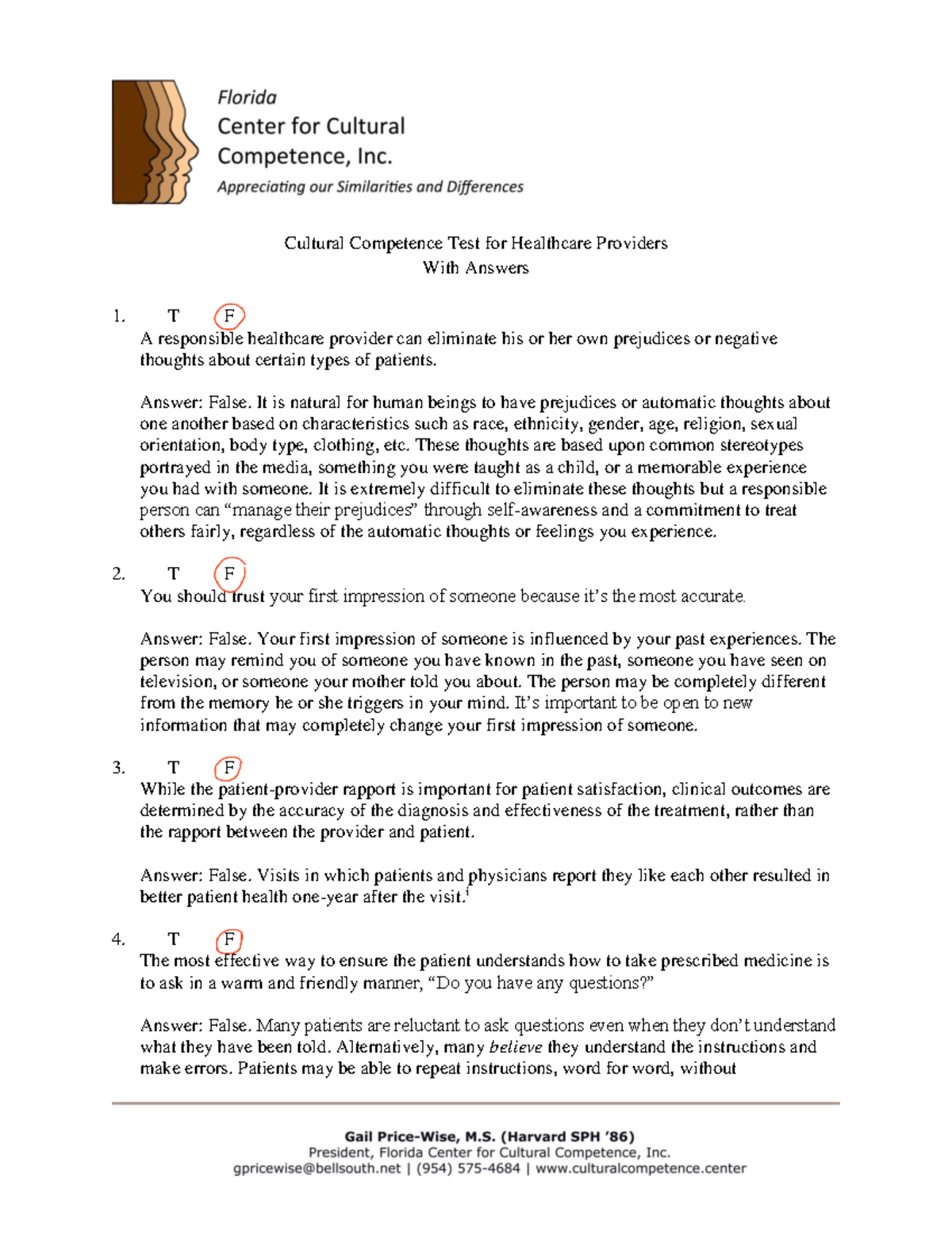 CC Test for Providers with Answers 4 29 17 - Cultural Competence Test ...